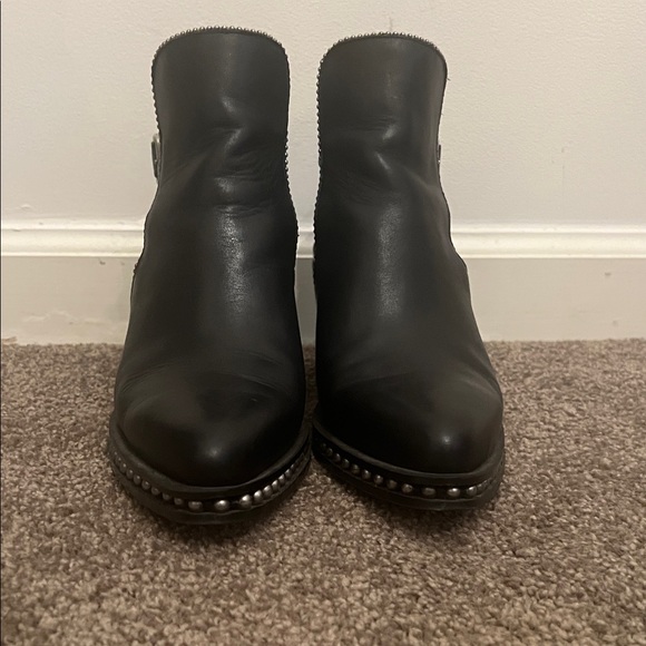 Coach | Shoes | Coach Black Leather Ankle Booties With Silver Accents ...